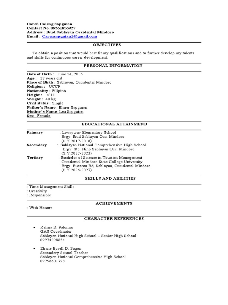 Caren Sapguian Resume | PDF | Cognition