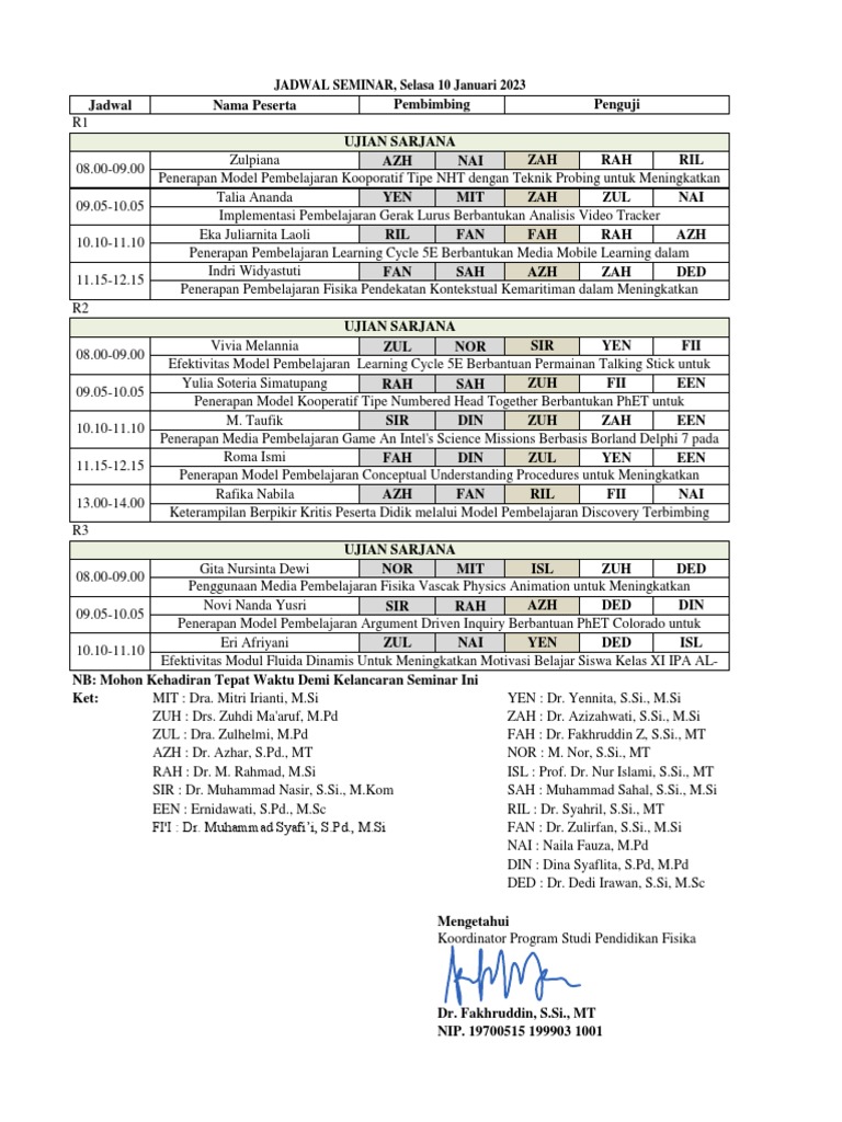 Jadwal Seminar 10 Januari 2022 | PDF