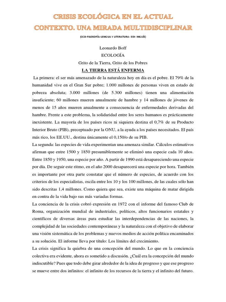 1-La Tierra Esta Enferma - Leonardo Boff-1 | PDF | Ecología | Naturaleza