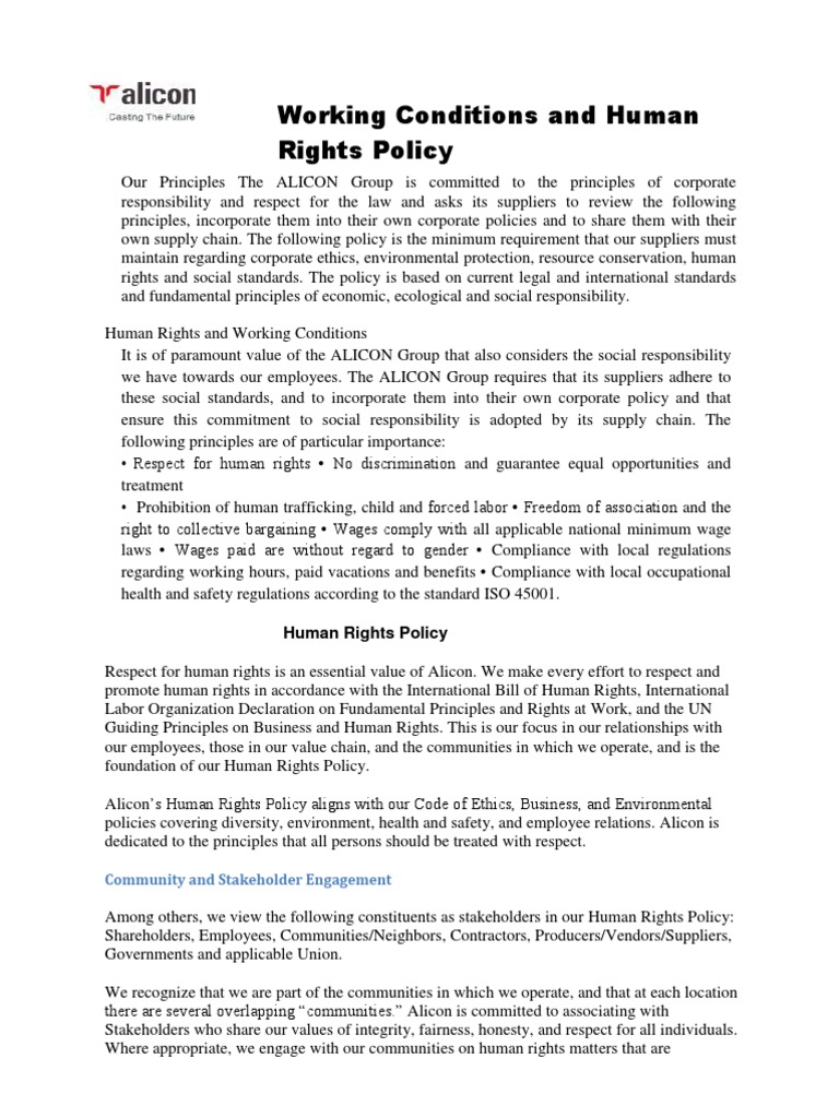 Working Conditions and Human Rights Policy | Download Free PDF ...