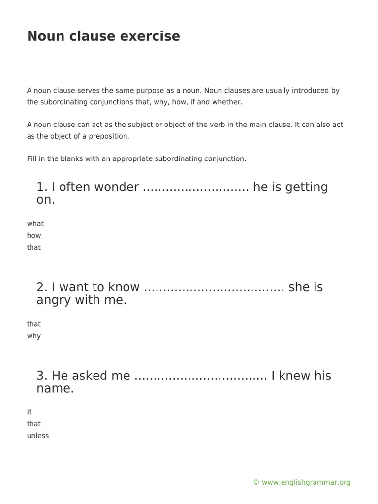Noun Clause Exercise | PDF | Clause | Noun
