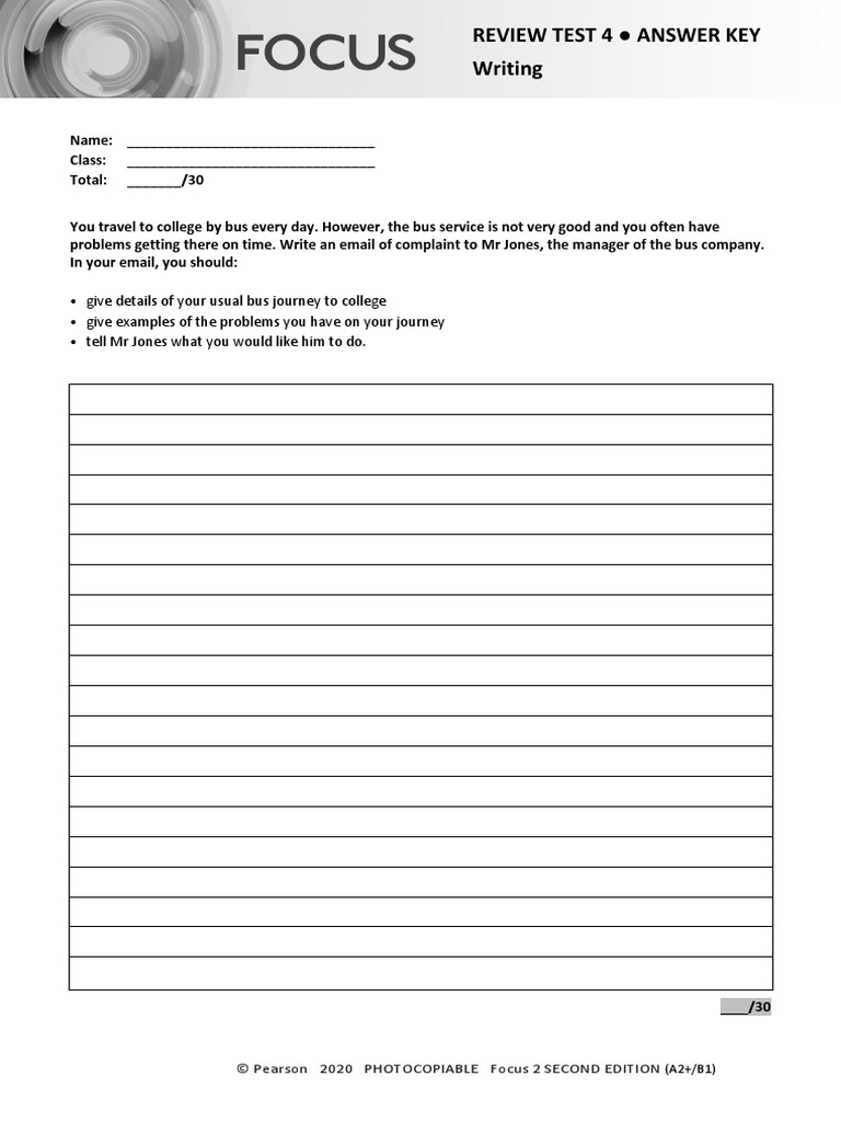 Focus2 2E Review Test 4 Units1 8 Writing | PDF
