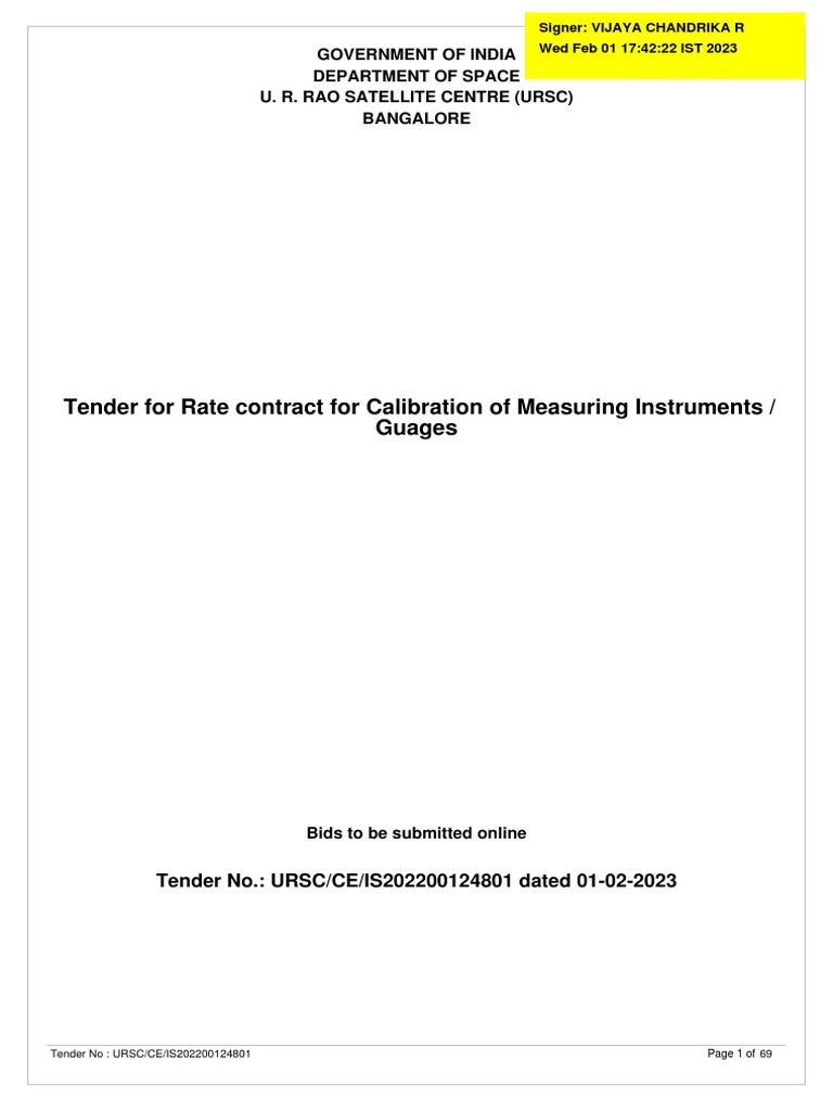 Tender For Rate Contract For Calibration of Measuring Instruments ...