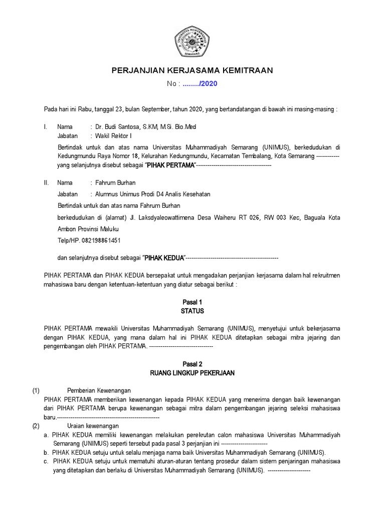 MoU Kemitraan UNIMUS | PDF