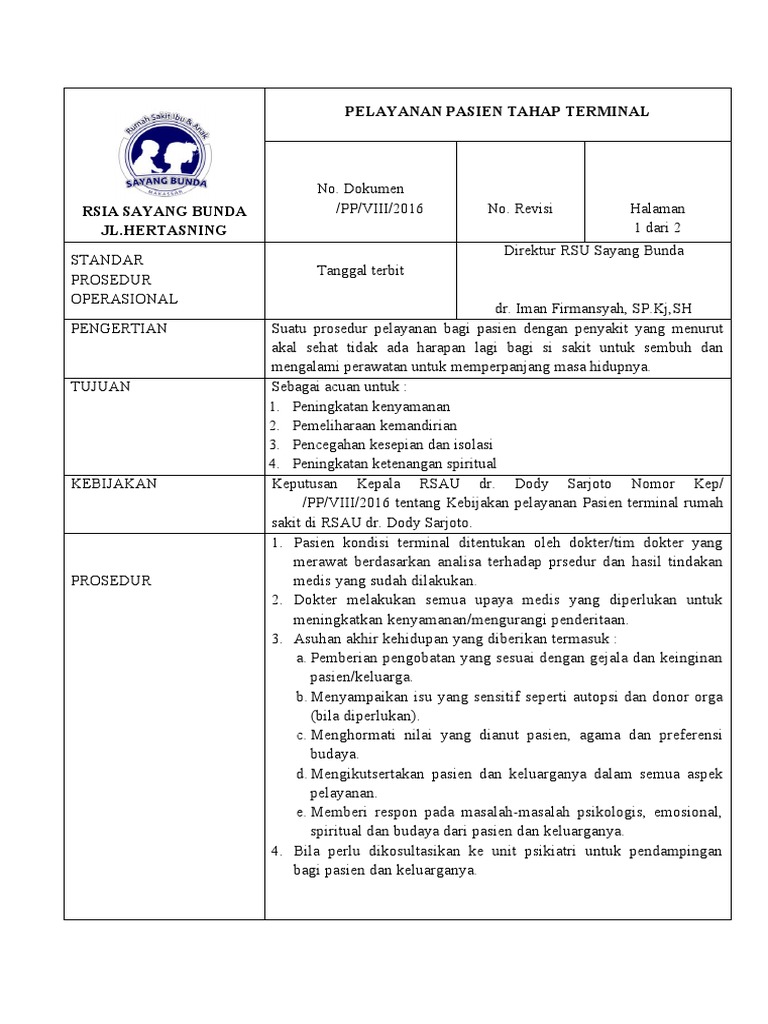Prosedur Pasien Terminal RSIA | PDF | Pengembangan Diri