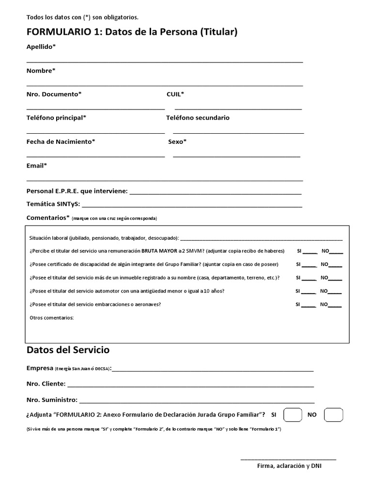 Formulario Tarifa Social | PDF