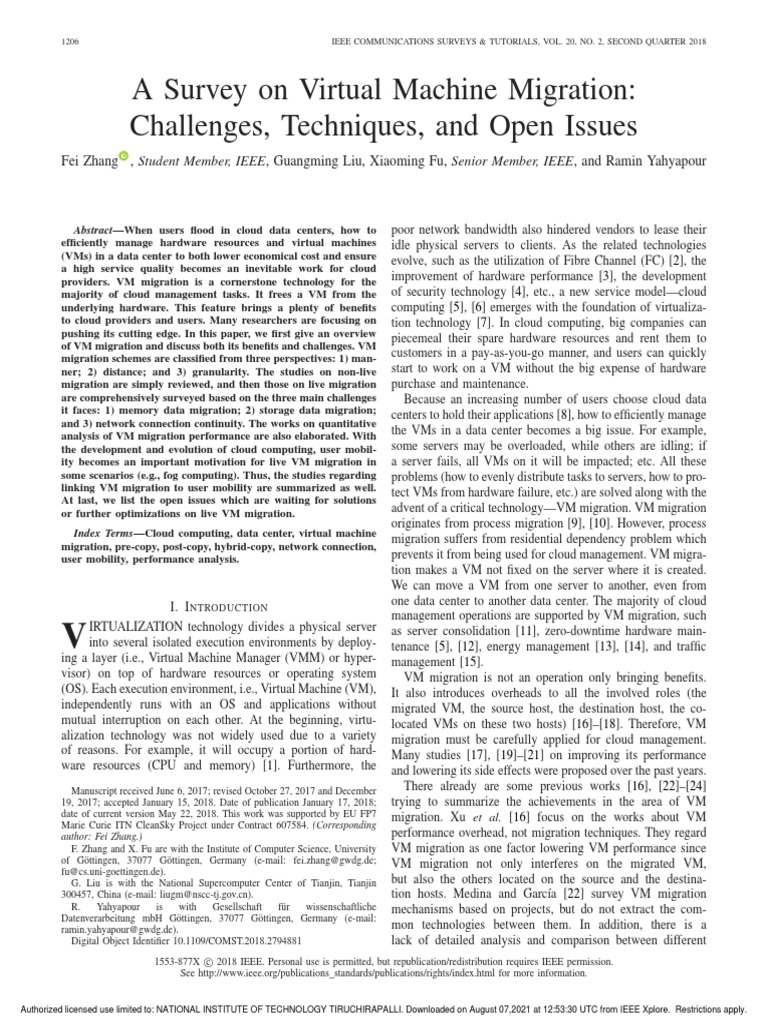 5 A Survey On Virtual Machine Migration Challenges Techniques and Open Issues | PDF | Cloud ...