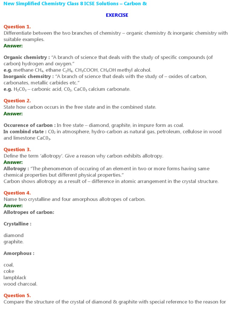 New Simplified Chemistry Class 8 ICSE Solution1 | PDF | Carbon | Carbon ...