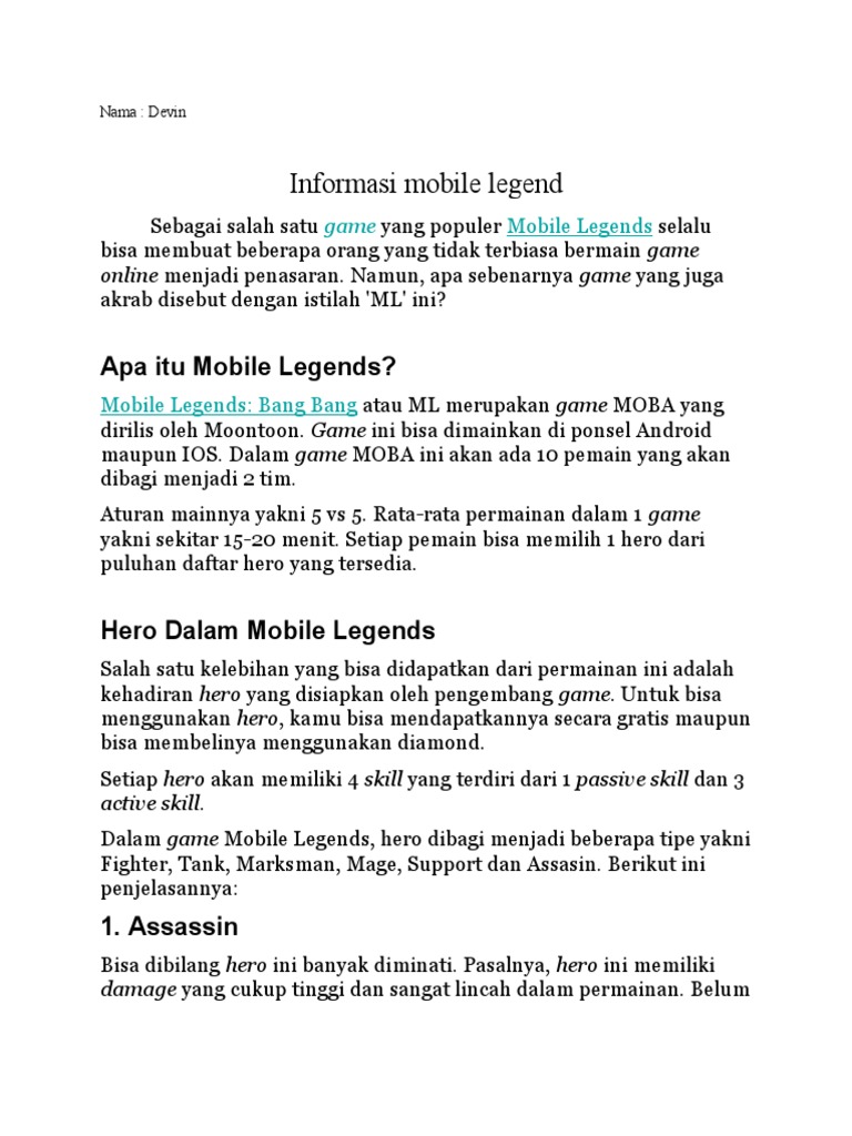 Informasi Mobile Legend | PDF
