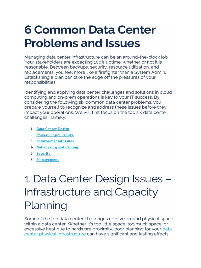 6 Common Data Center Problems and Issues | PDF | Data Center | Computer ...