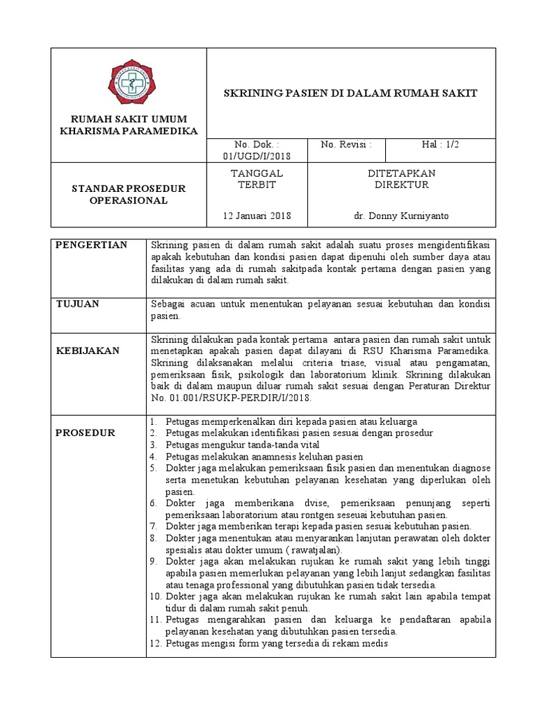Spo Skrining Di Dalam Rumah Sakit Pdf