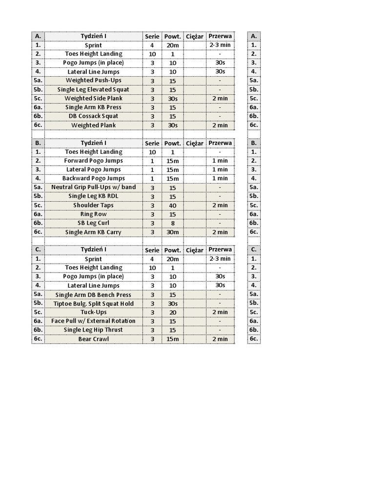Weekly Strength and Conditioning Plan | PDF | Athletic Sports ...