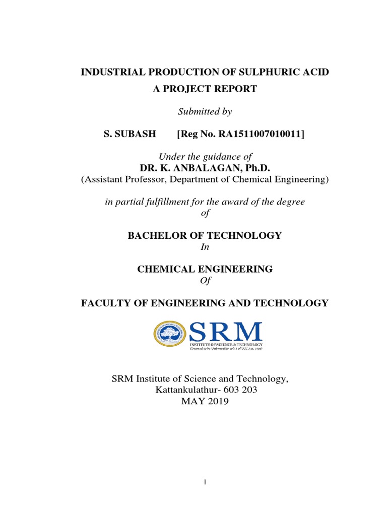 Industrial Production of Sulphuric Acid Using Contact Process | PDF ...