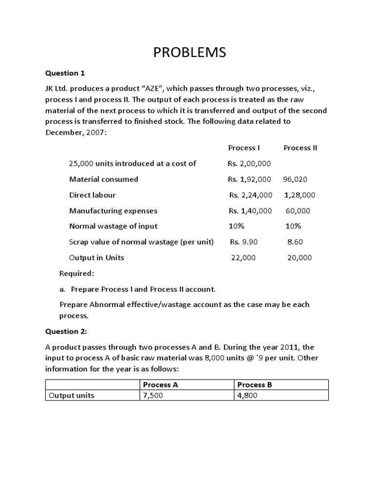 Chap.5. Process Costing - Questions | PDF | Cost | Stocks