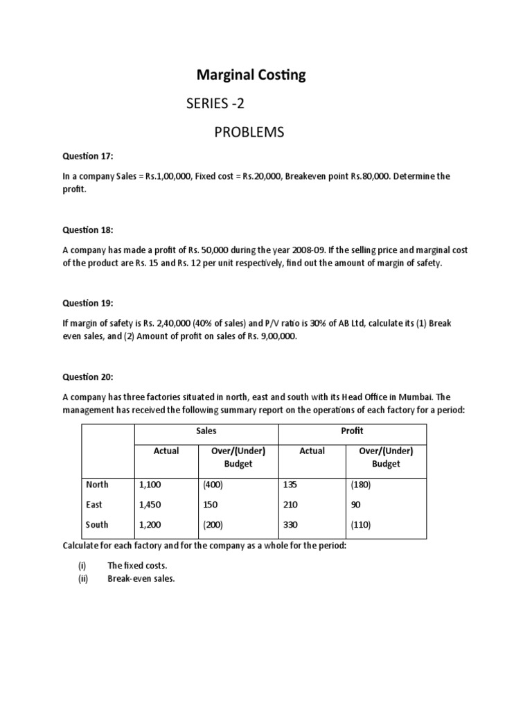 Marginal Costing Serious 2 Questions | PDF | Investing | Pricing