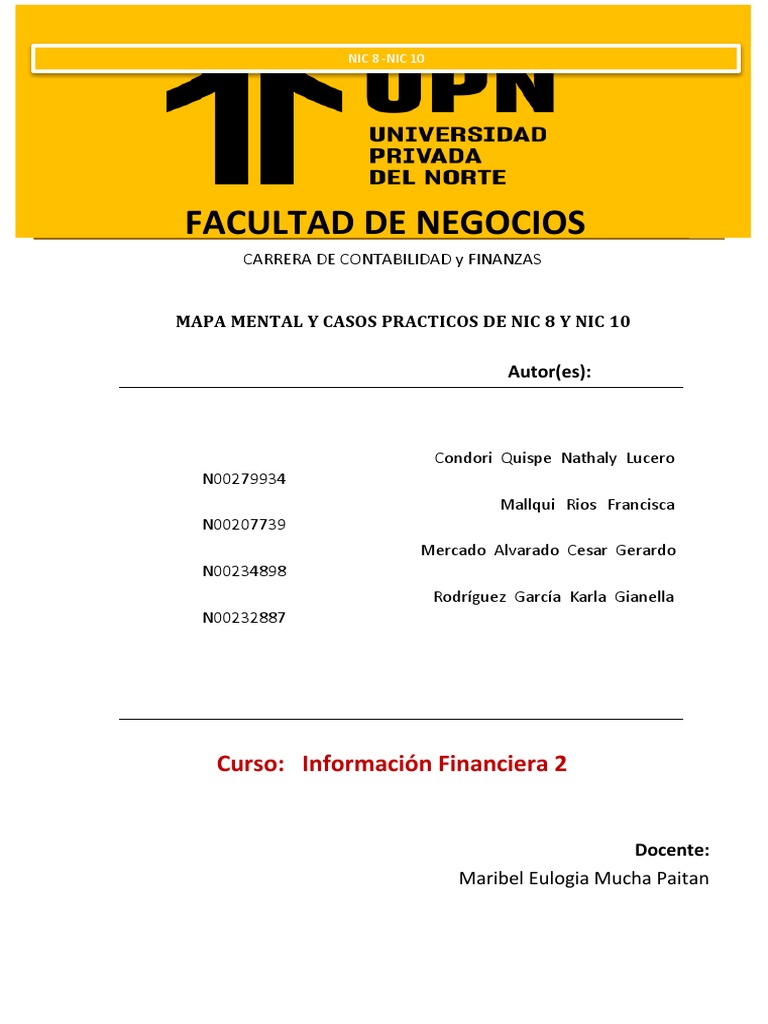 Nic8 y Nic 10 Informe | PDF | Contabilidad | normas internacionales de ...