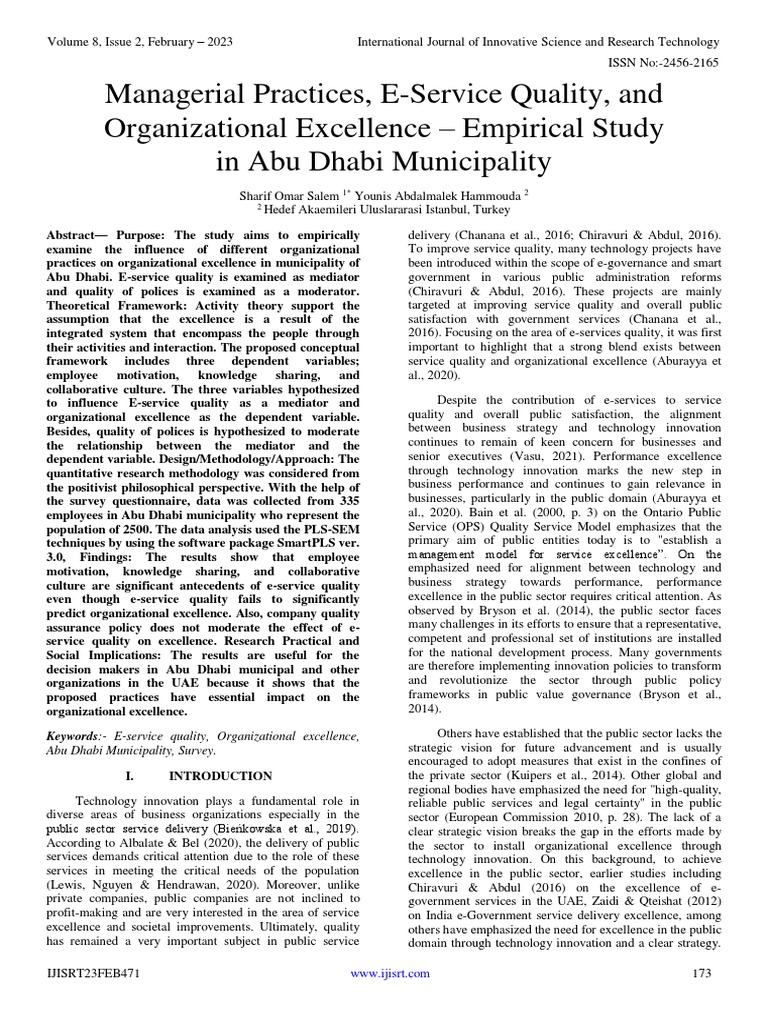 Managerial Practices, E-Service Quality, and Organizational Excellence ...