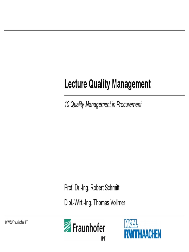 10 - Lecture - Quality Management in Procurement | PDF | Supply Chain ...