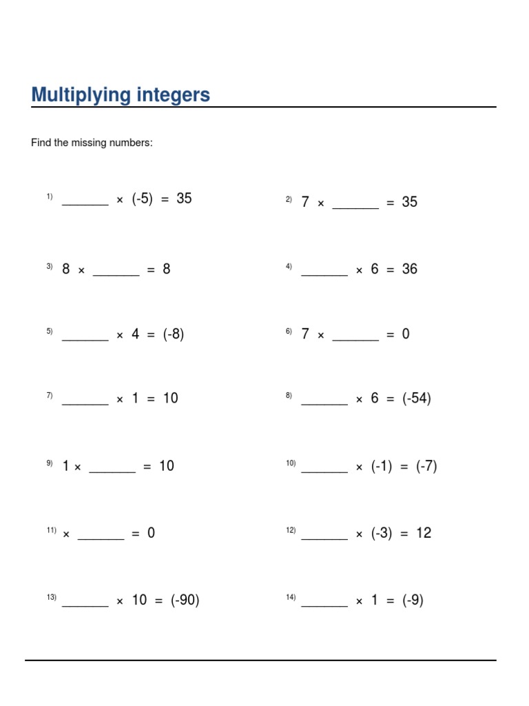 Multiplying and Dividing Integers Word Problems: Finding Missing ...