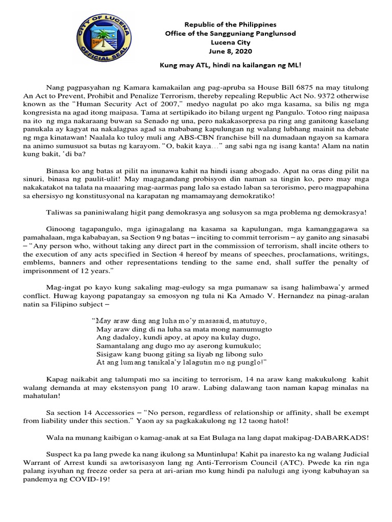 Privilege Speech June 8 2020 | PDF