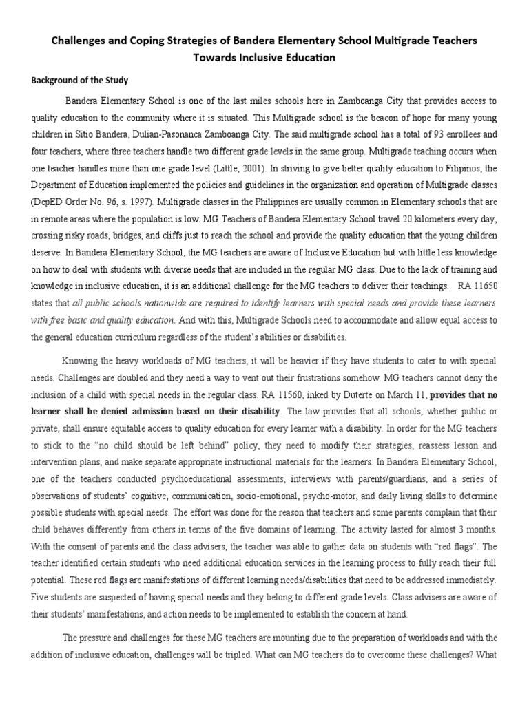 Challenges of Multigrade Teachers Towards Inclusive Education | PDF ...
