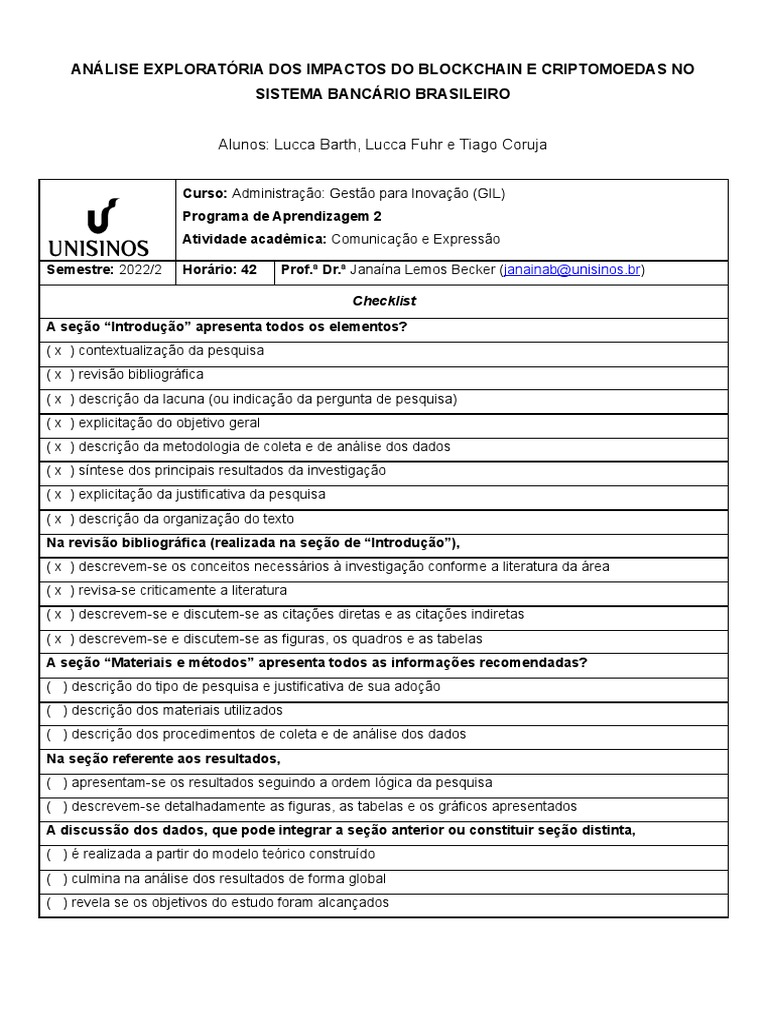 Aula 4 SL Checklist Resultados | PDF | Metodologia | Dados