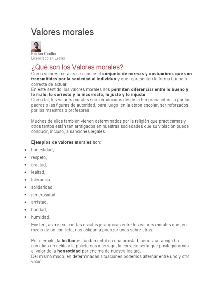 Valores Morales Pdf Moralidad Comportamiento