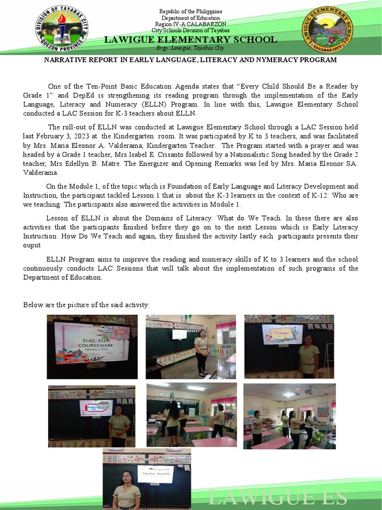 Narrative Report in Elln | PDF | Literacy | Teachers