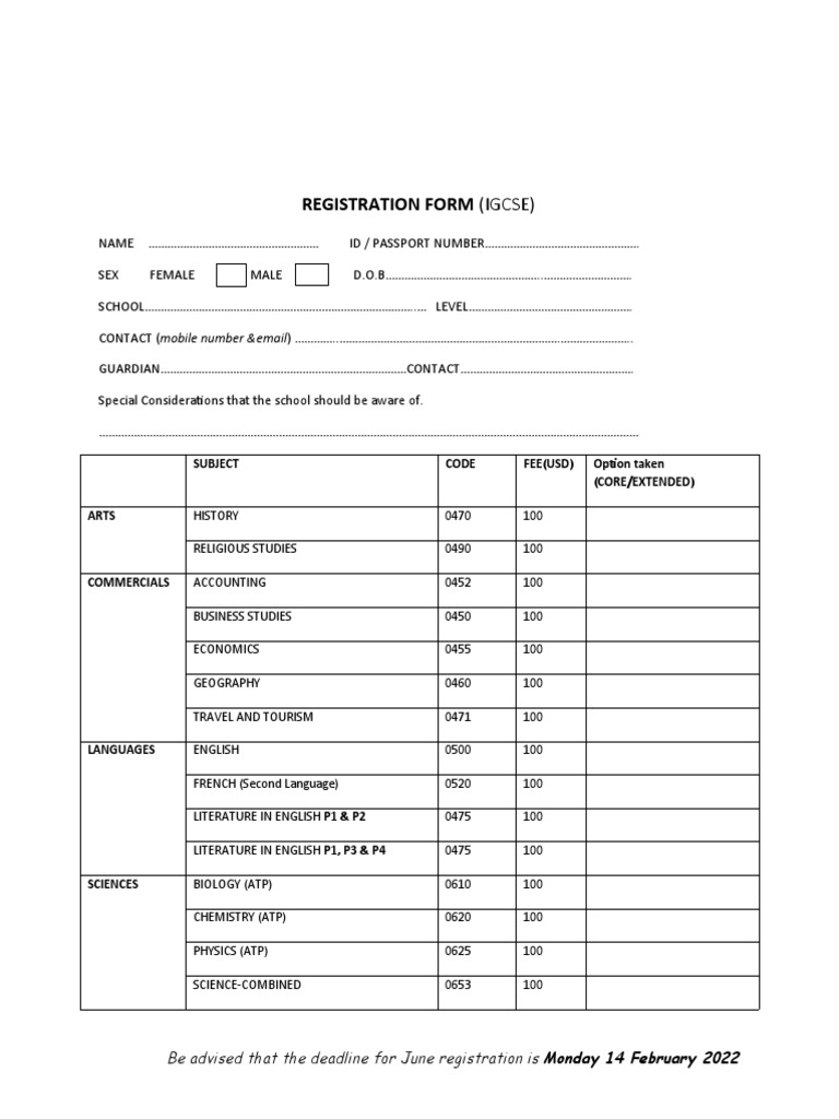 Registration Form AS LEVEL (1) - 1 | PDF | Science