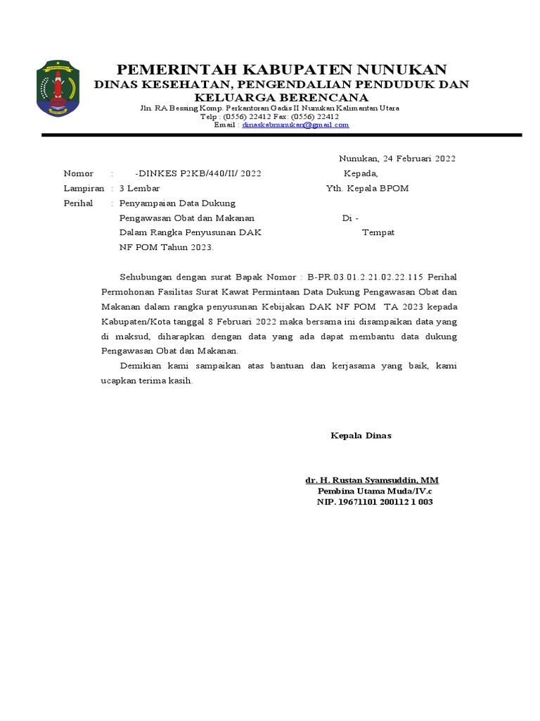 Surat Permintaan Data BPOM (AutoRecovered) | PDF