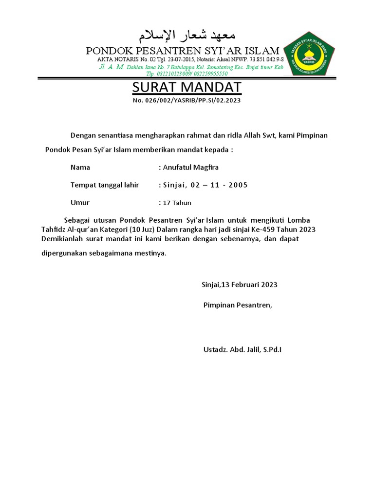 Contoh Surat Mandat | PDF