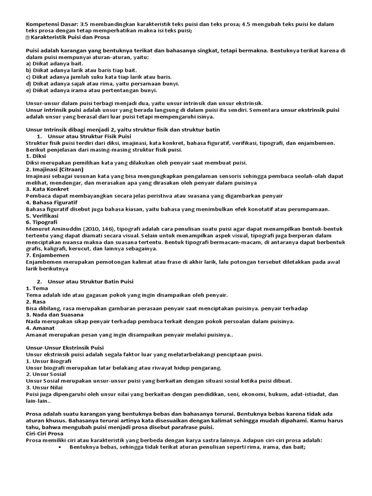 Karakteristik dan Parafrase Puisi vs Prosa | PDF | Fiksi Umum