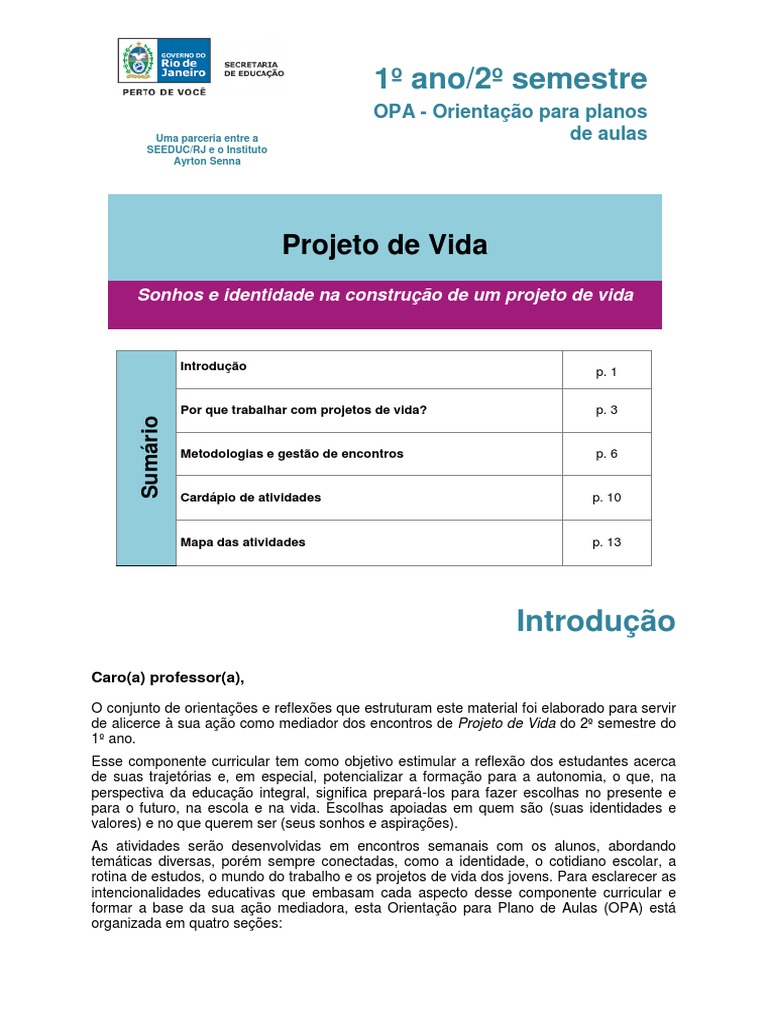 Projeto de Vida 1ºano 2ºsemestre | PDF | Aprendizado | Pedagogia