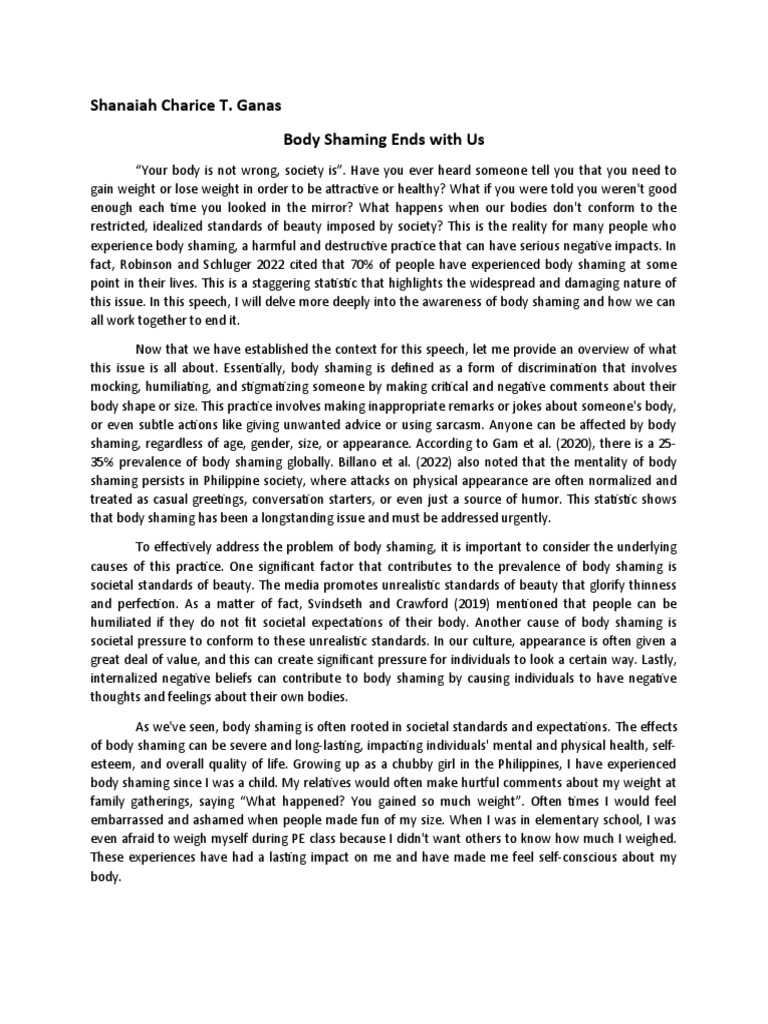 Body Shaming Ends With Us Short | PDF | Shame | Self Esteem