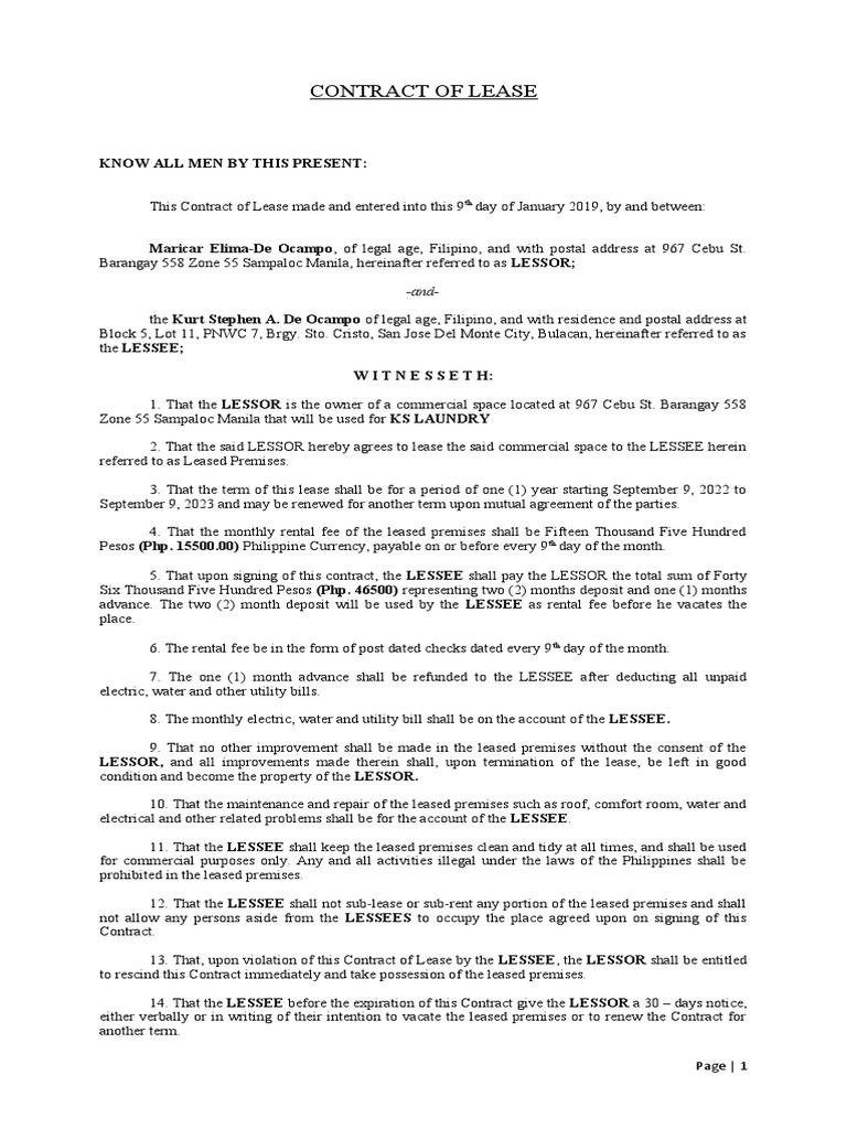 Contract of Lease Kurt Stephen 1 | PDF | Lease | Crime & Violence