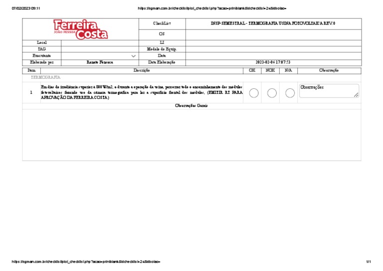 Check List - Termografia - Semestral | PDF