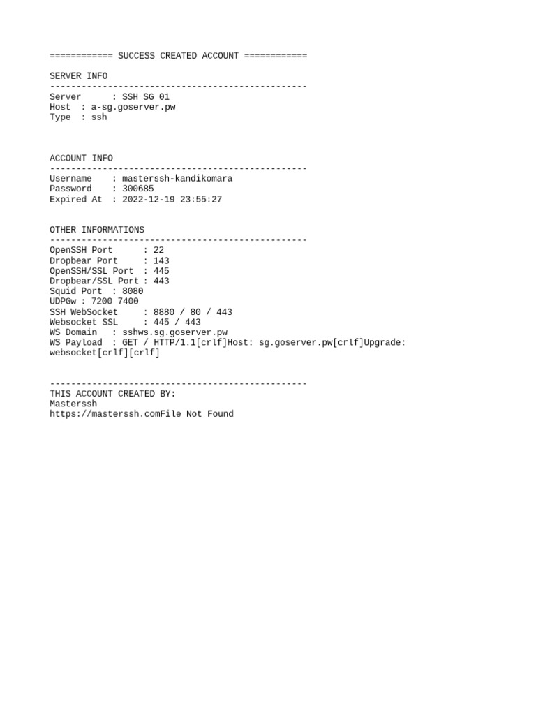 Account SSH Websocket30hari (SFILE | PDF | Technology & Engineering