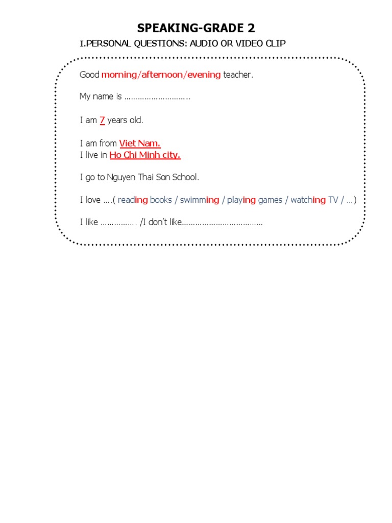 A Young Student Introduces Themself and Describes Pictures: A Transcript from a Second Grade ...
