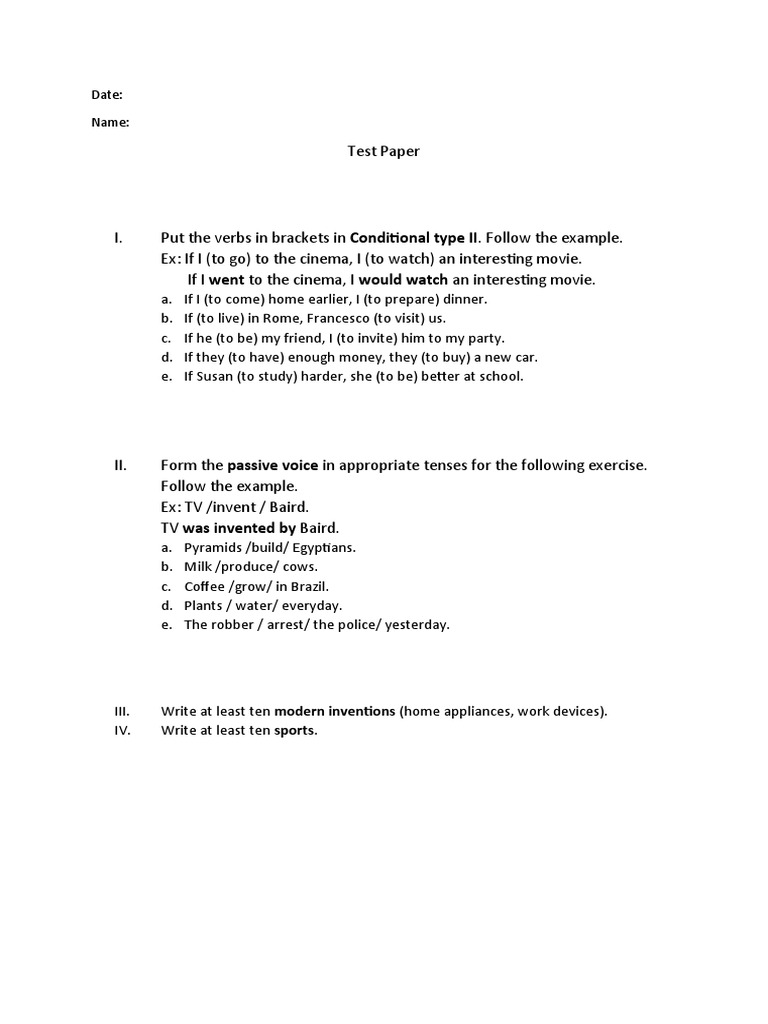 Test Paper Cls. 8 - A | PDF