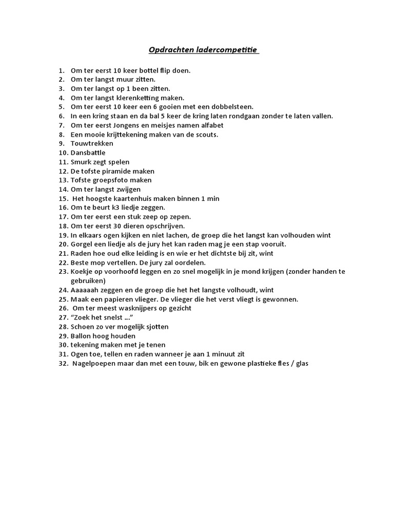 Opdrachten Laddercompetitie | PDF Opdrachten Laddercompetitie | PDF