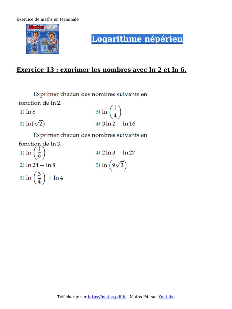 Logarithme Neperien Exercice 13 Terminale | PDF