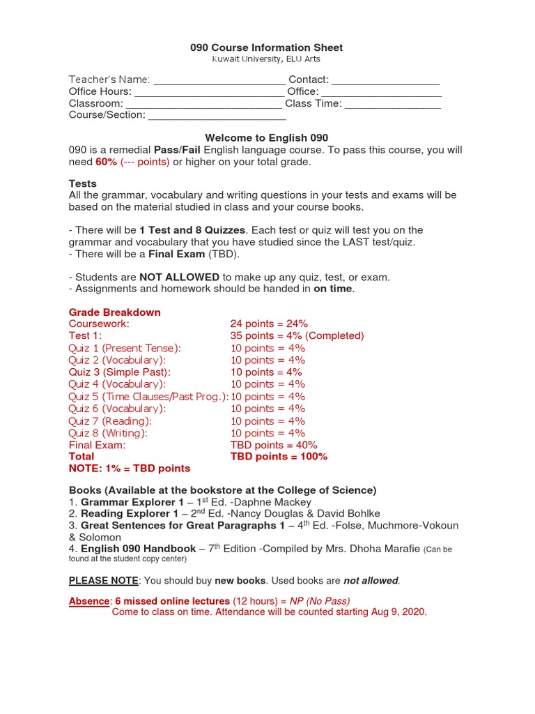 English 090 Course Overview | PDF