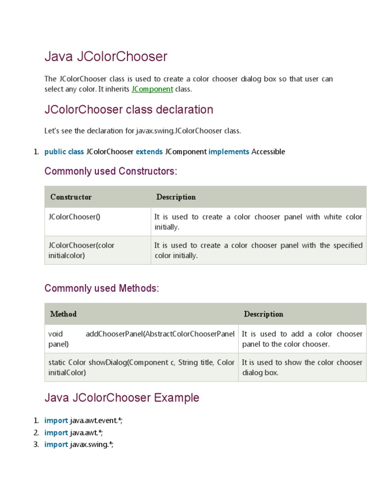 Java JColorChooser | PDF | Programming Paradigms | Systems Engineering
