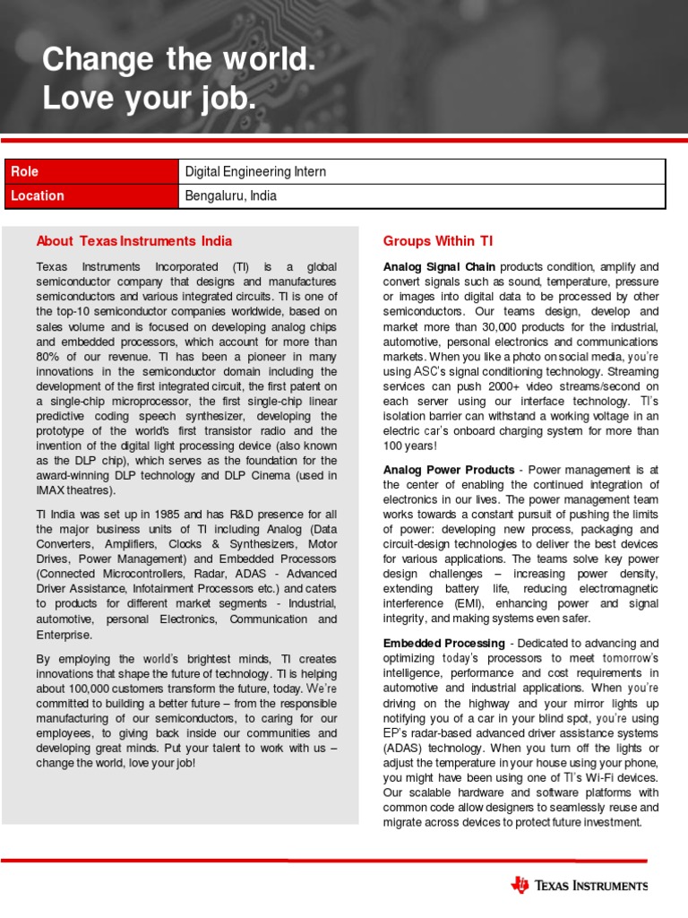 JD - Digital Intern | PDF | Microprocessor | Integrated Circuit