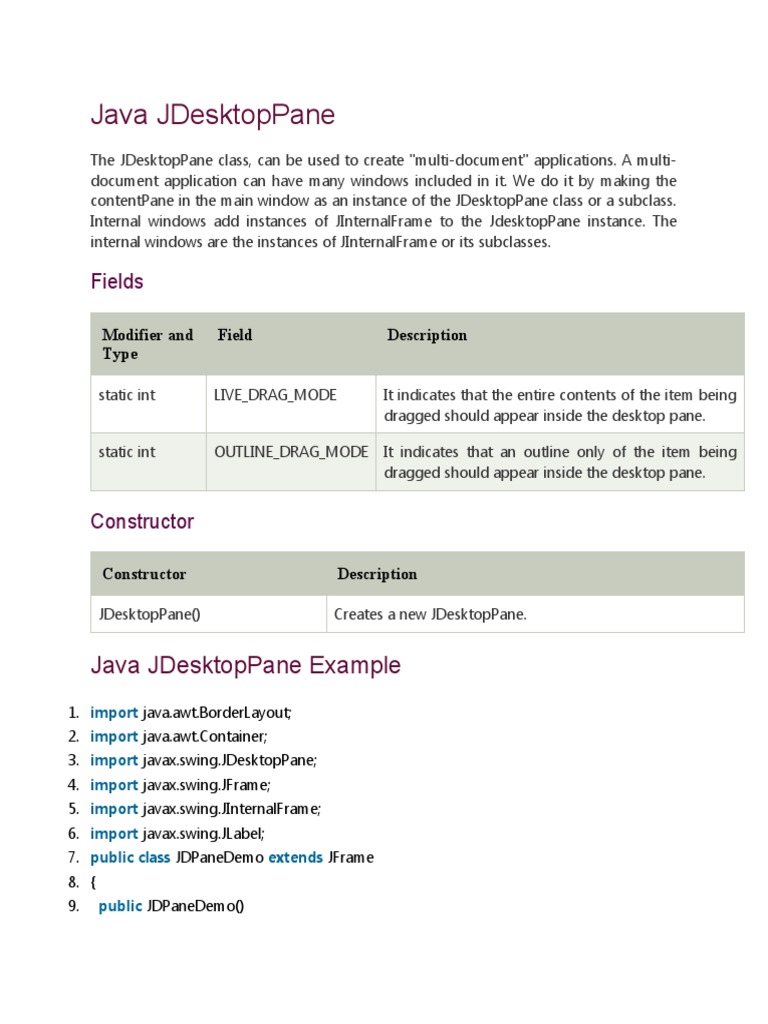Java JDesktopPane | PDF