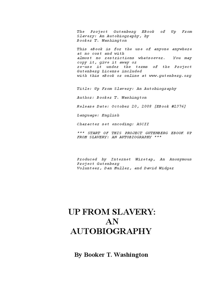 Up From Slavery An Autobiography, by Booker T. Washington | PDF | Slavery