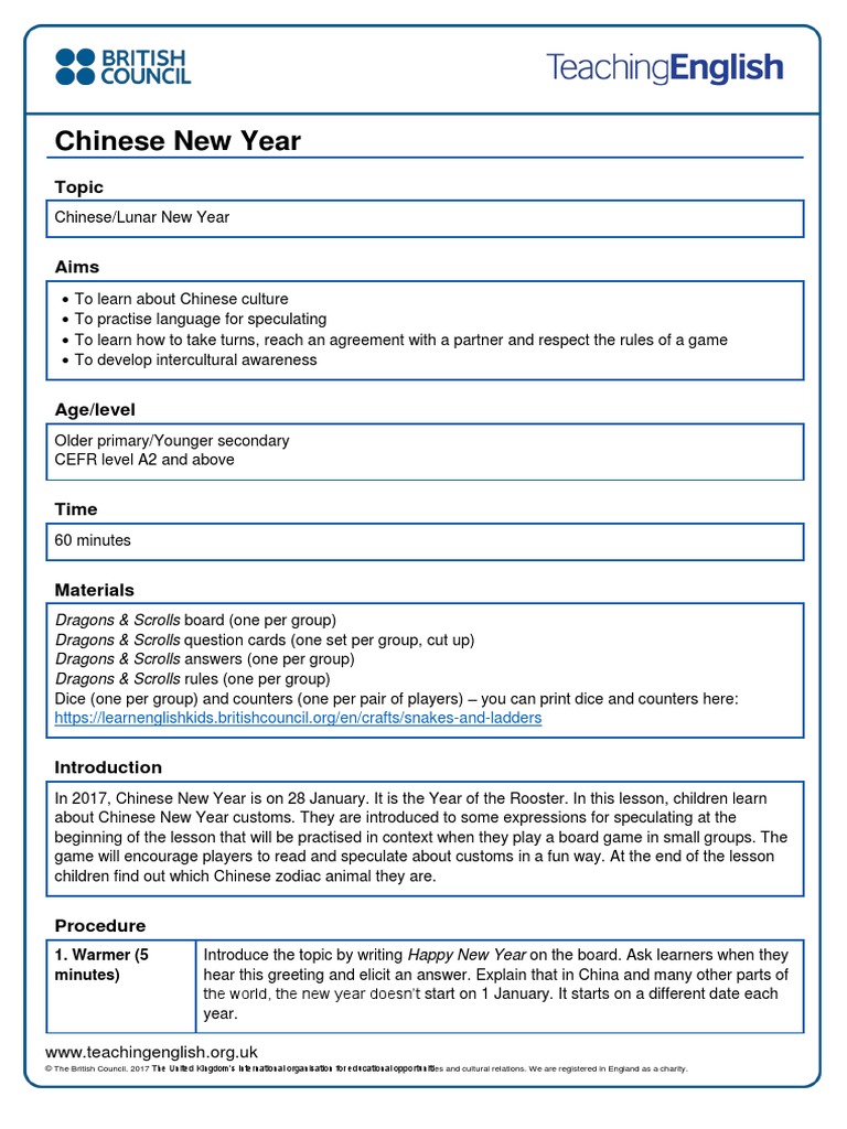 Teaching Kids Chinese New Year Game Lesson Plan | PDF | Learning ...