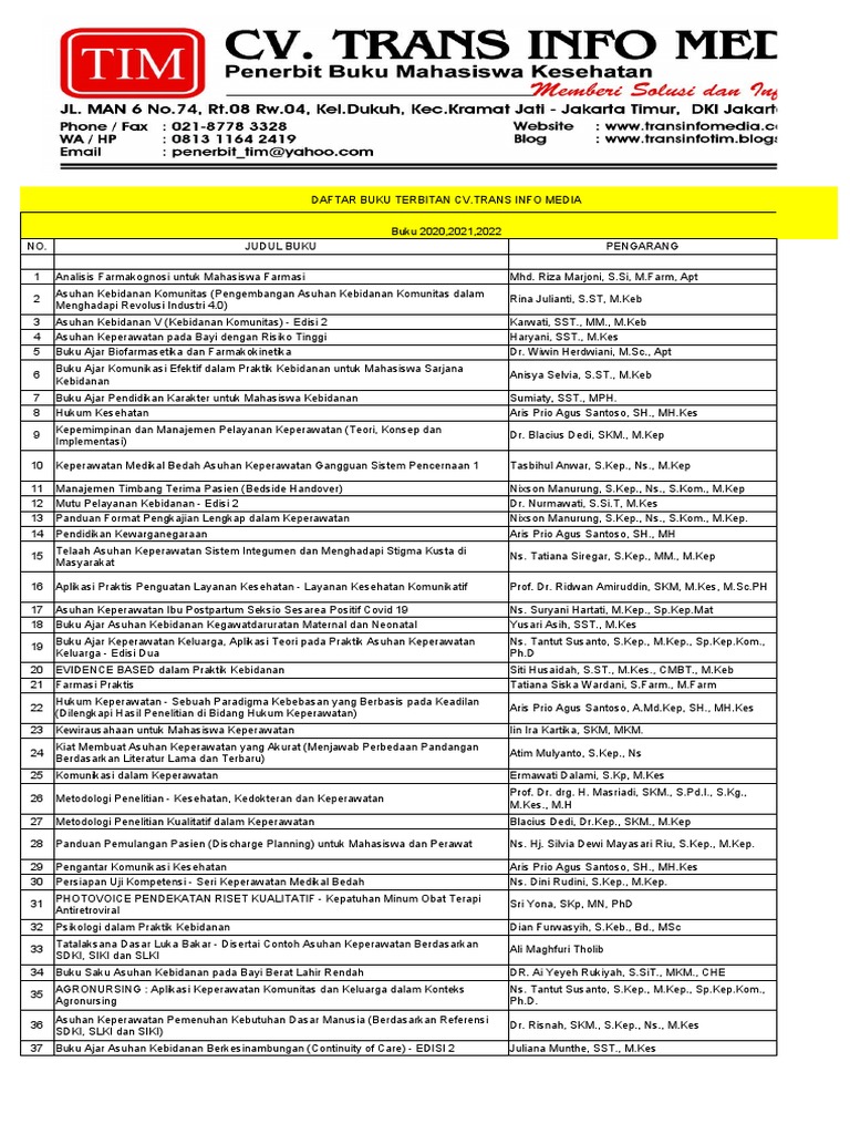 Daftar Harga Buku Tim Jan 2023 | PDF