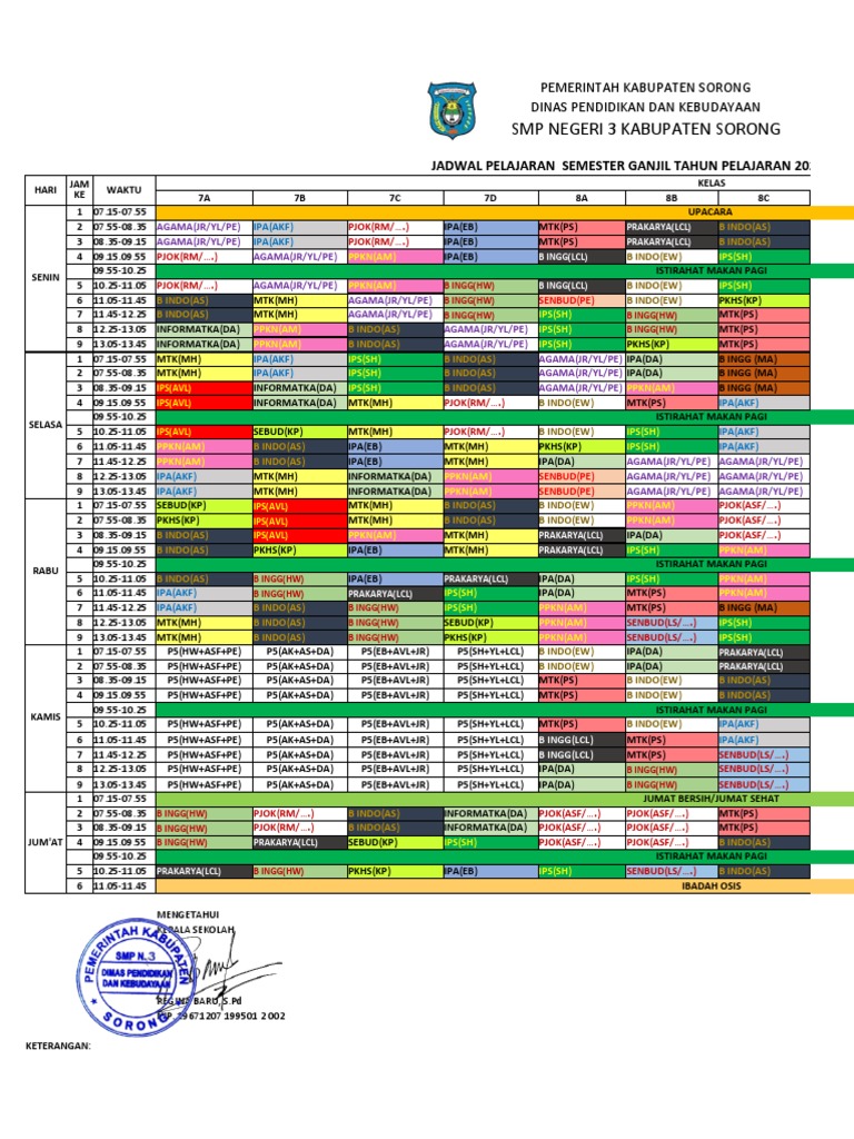 Jadwal Pelajaran SMP 3 Ganjil 2022 - 2023 Revisi p5 | PDF