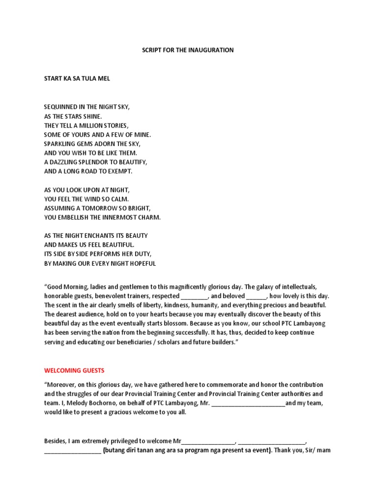 Script For The Inauguration | PDF